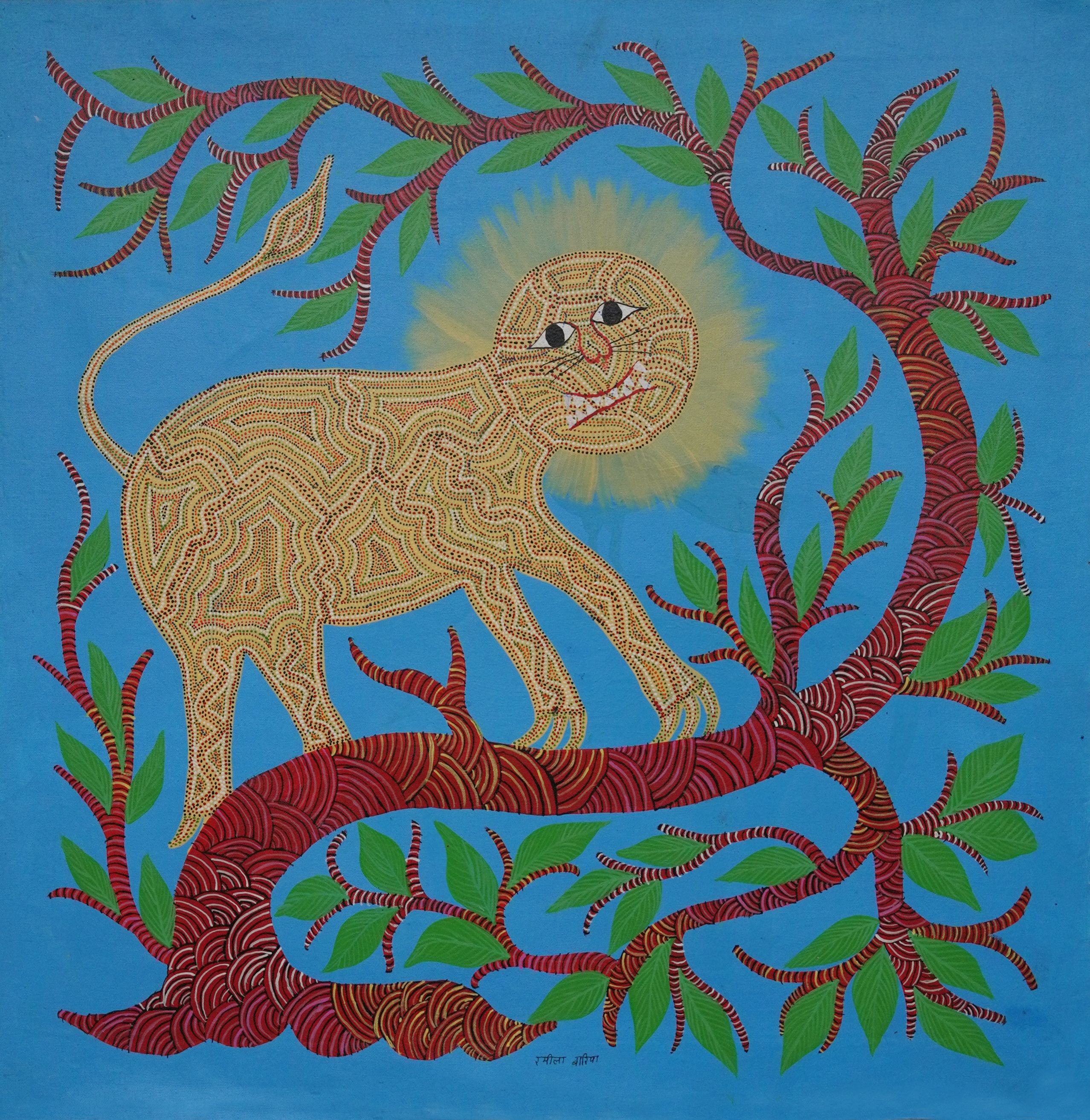 Bhil Art: Ramila Bariya - Lion on a tree by Ramila Bariya - Can you ...