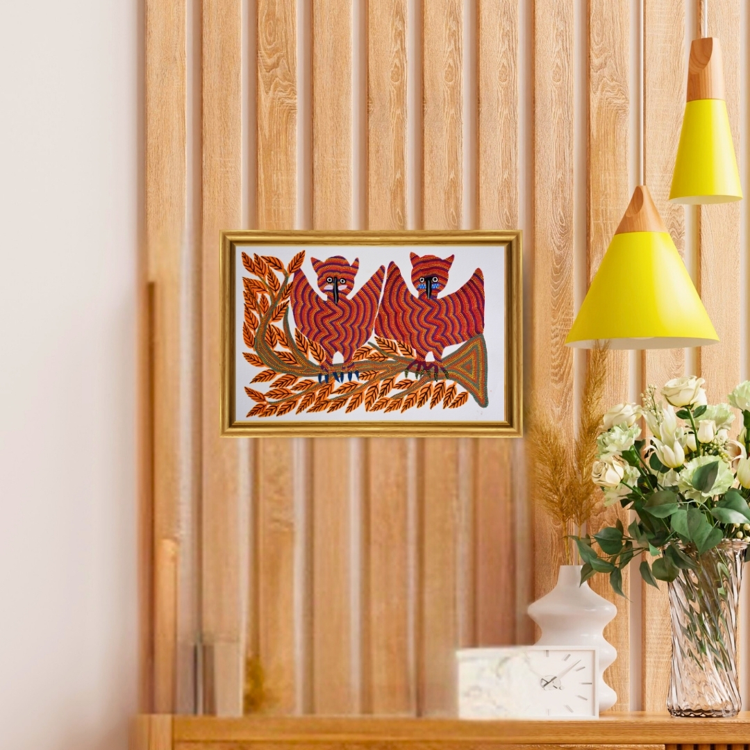 Buy Owls of the Ember Tree Painting Online | Bhil Art Painting at Best ...