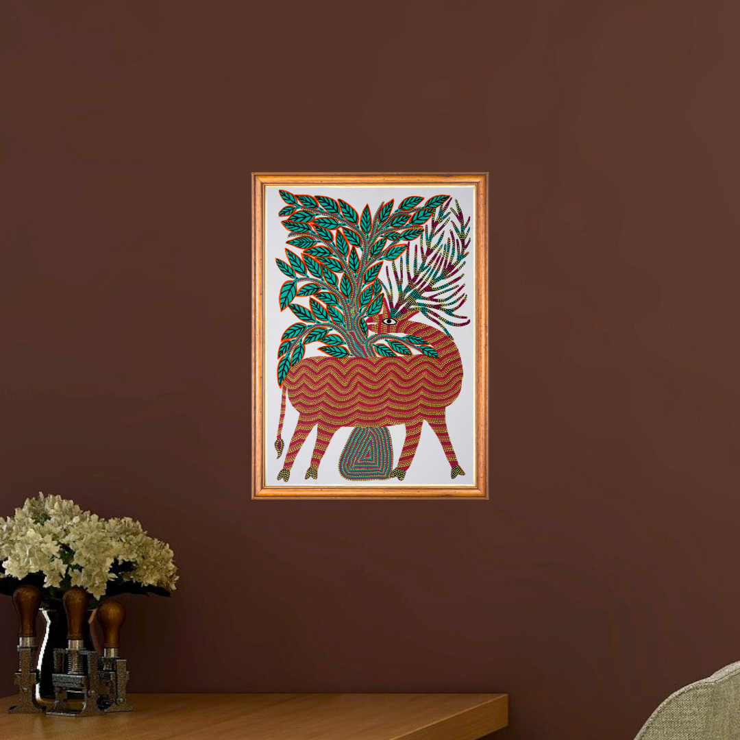 Buy Barasingha and Tree Painting Online | Bhil Art Painting at Best ...